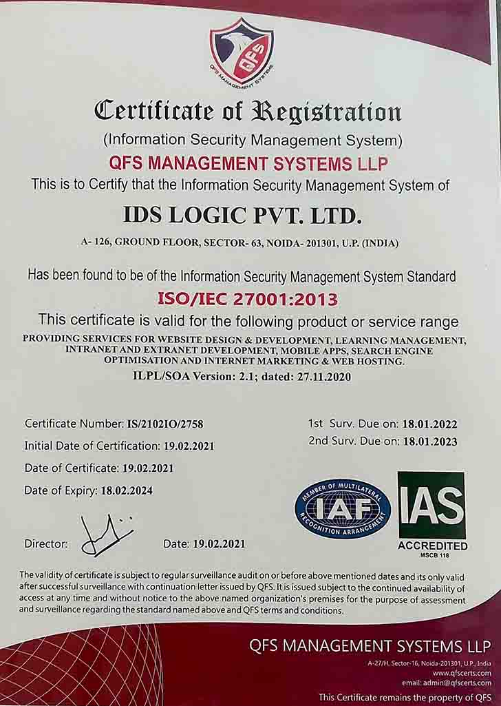IDS Logic Awarded ISO/IEC 27001:2013 Security Certification